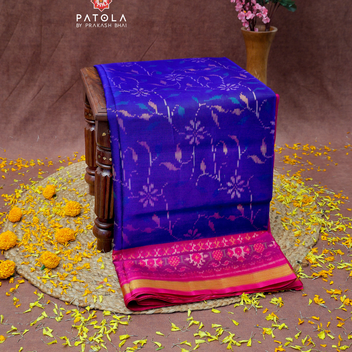 Royal Blue Flowers Vel Designer Single Ikat Patola Saree – PATOLA By ...